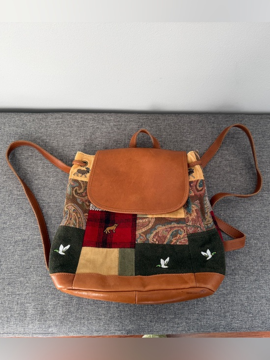 L.L. Bean | Bags | Ll Bean Vintage Patchwork Fabric Brown Leather Flap ...